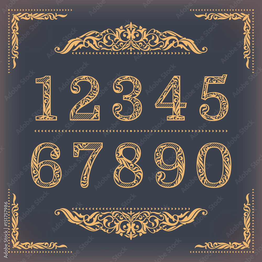 Vintage stylized numbers with floral elements Stock Vector | Adobe Stock