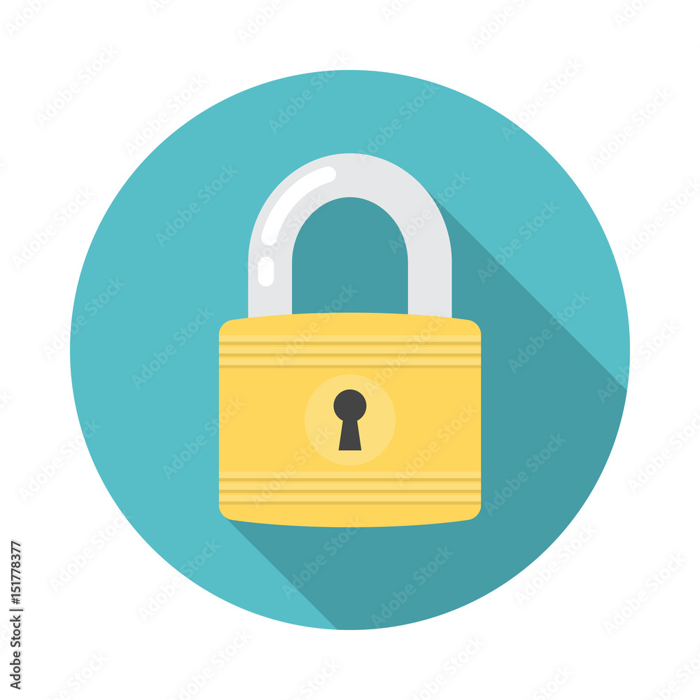 Lock circle icon with long shadow. Flat design style. Lock simple ...