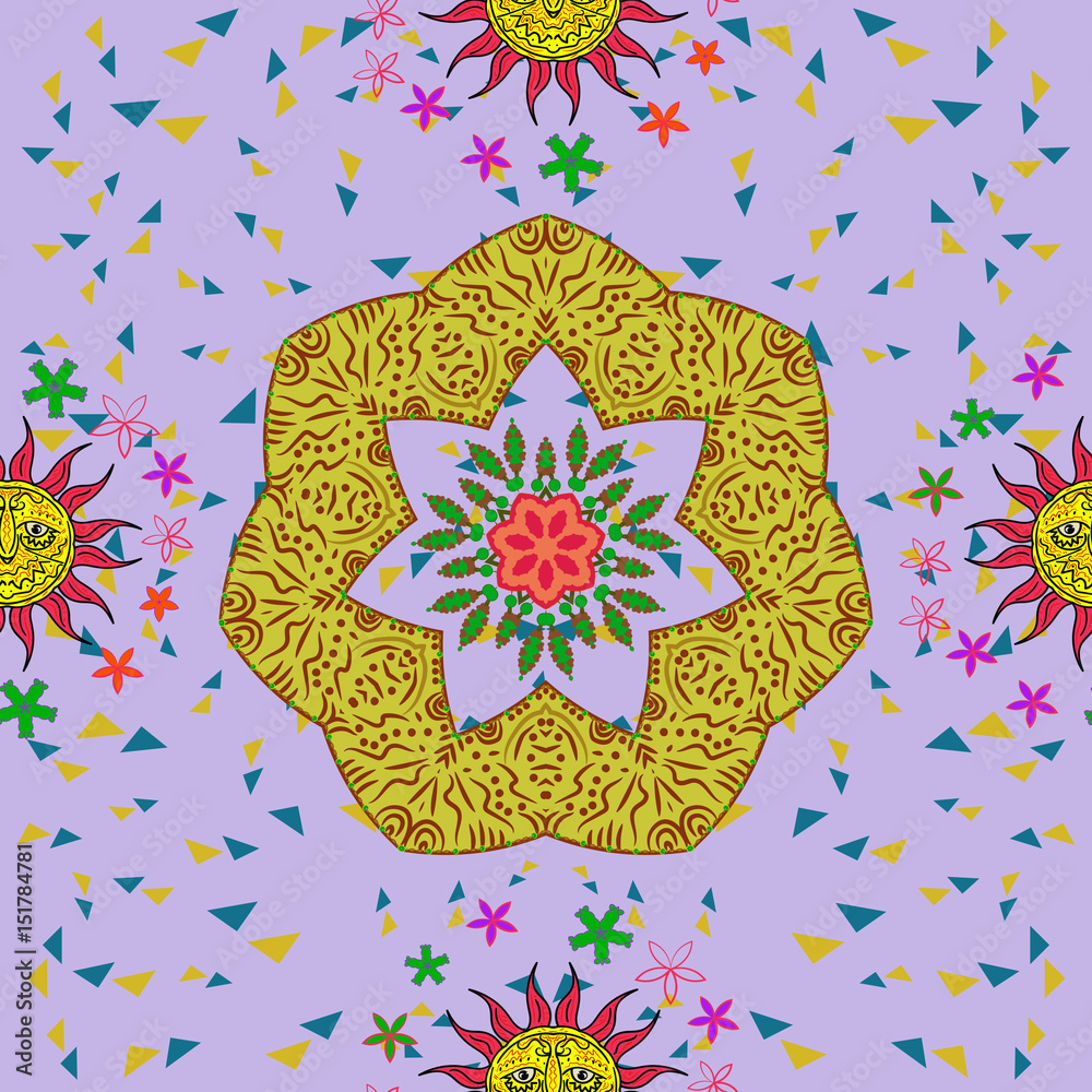 Seamless texture with sun. Vintage background Stock Vector | Adobe Stock