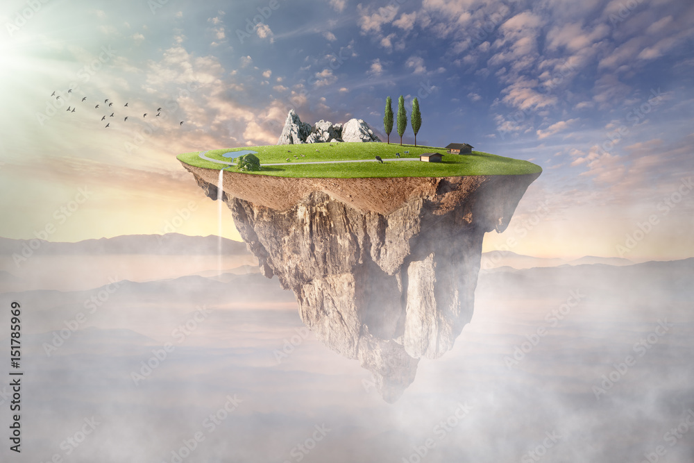 Surreal floating island with beautiful scenery Stock Photo | Adobe Stock