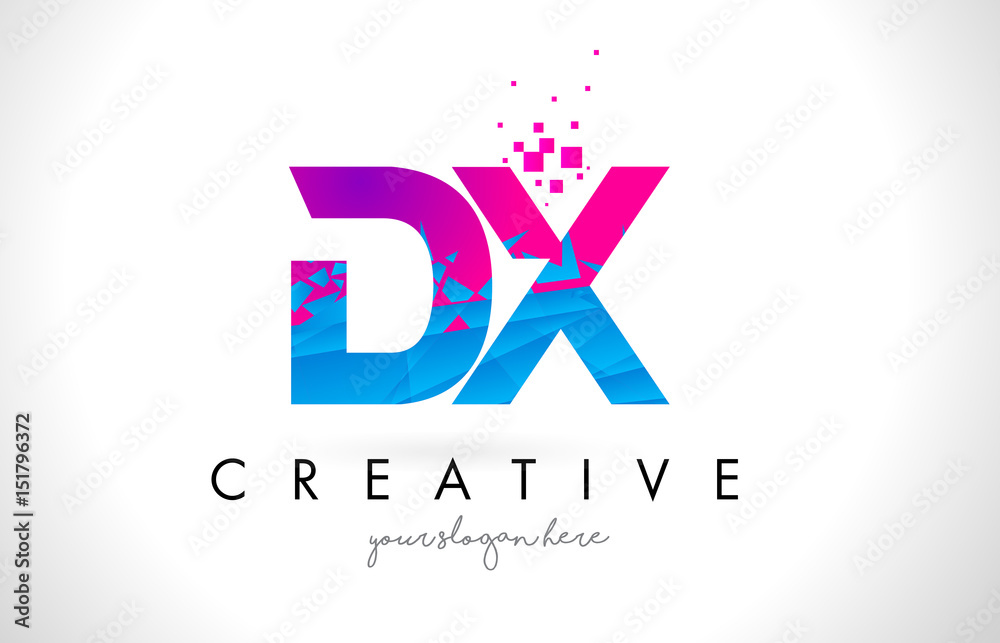 DX D X Letter Logo with Shattered Broken Blue Pink Texture Design ...