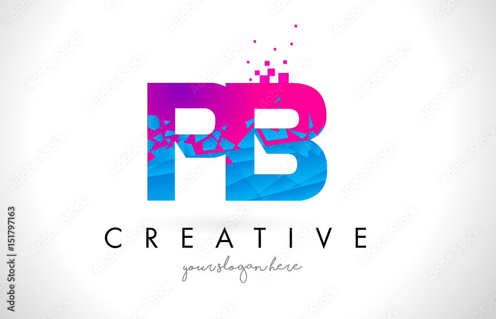 PB P B Letter Logo with Shattered Broken Blue Pink Texture Design ...