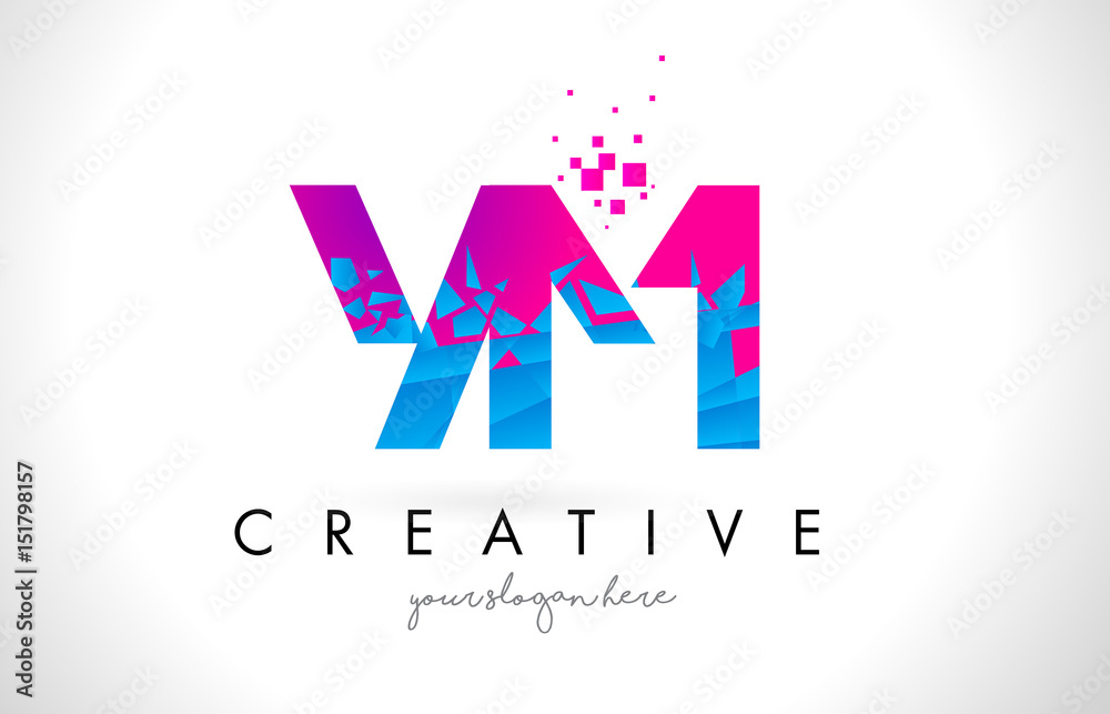 YM Y M Letter Logo with Shattered Broken Blue Pink Texture Design ...
