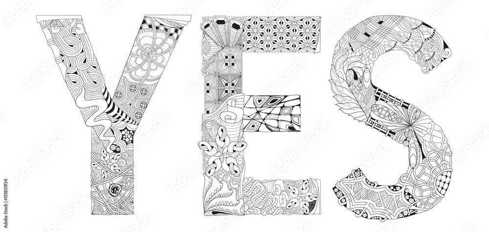 Word yes for coloring. Vector decorative zentangle object Stock Vector ...