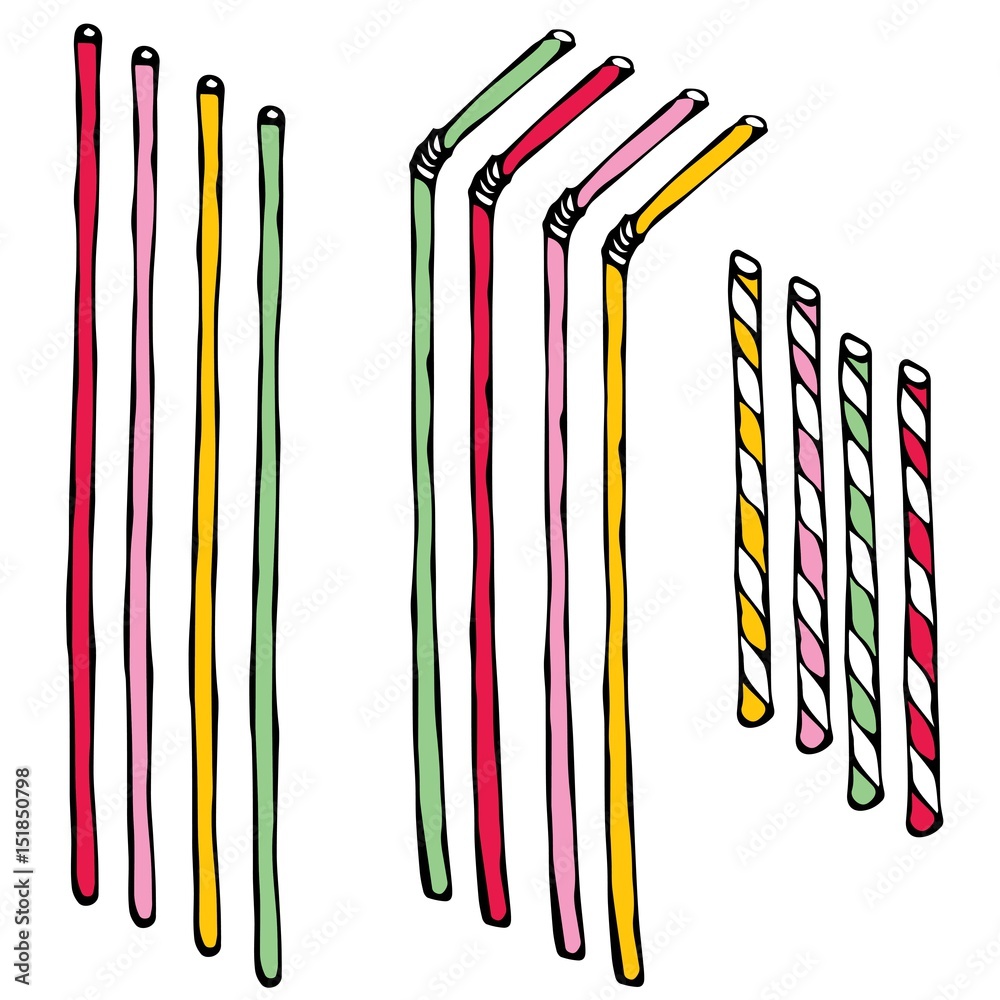 Straw for Beverage, Cocktails Sketch. Hand Drawn Vector Illustration ...