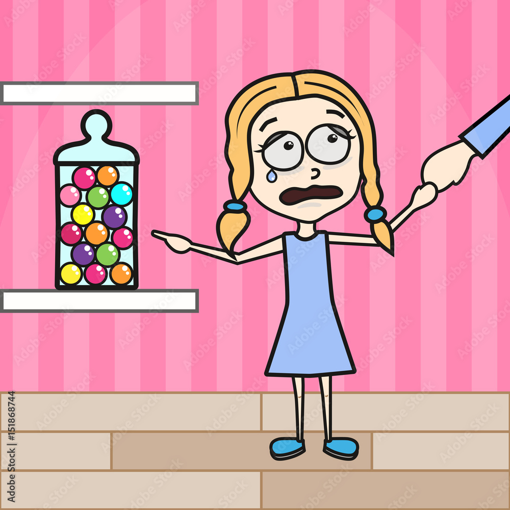 spoiled girl want candy in sweetshop vector illustration Stock Vector ...