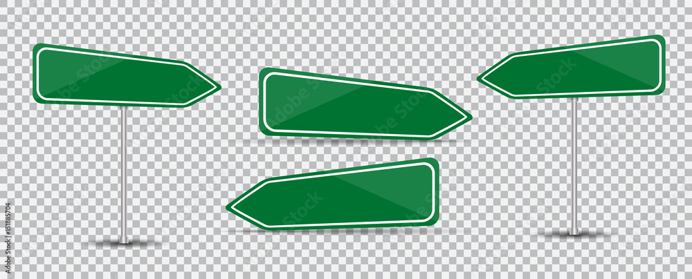 Road Sign Isolated on transparent background Blank green arrow traffic ...