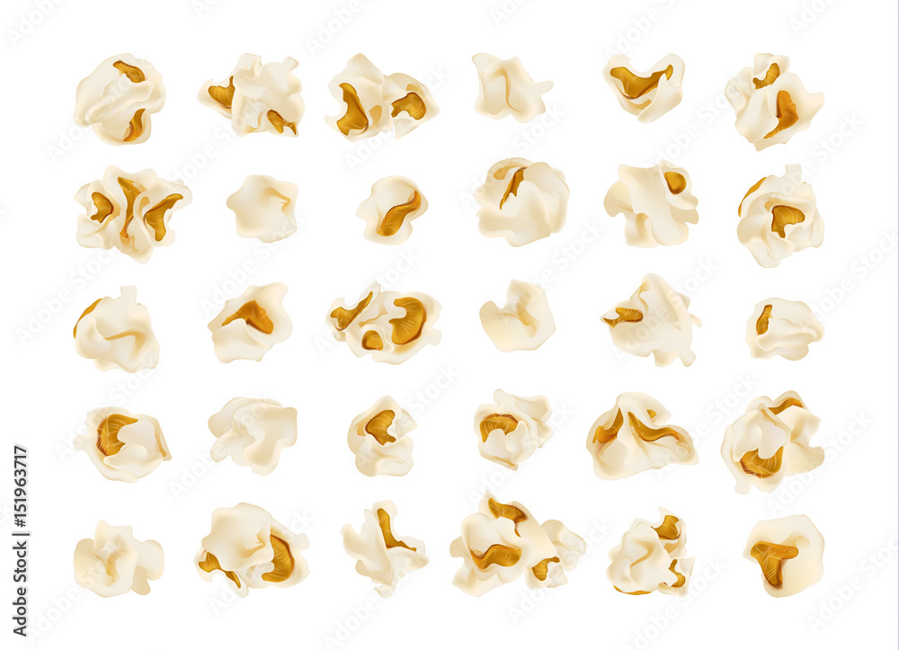 Set of popcorn, isolated on white. Drawn vector illustration, realistic ...