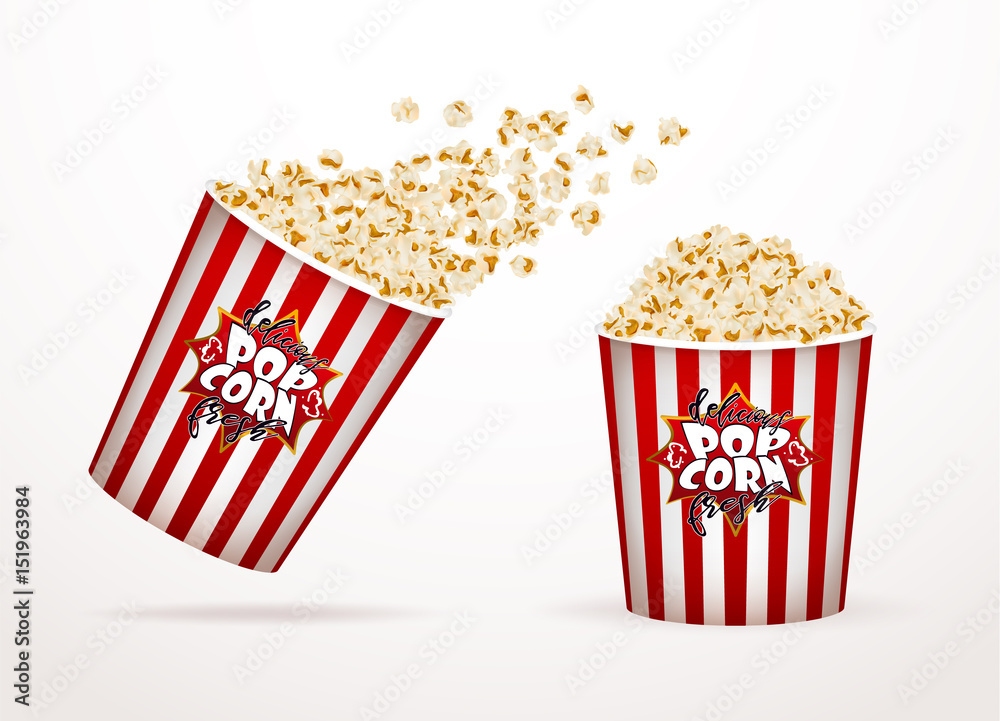 Set of popcorn, isolated on white. Drawn vector illustration, realistic ...