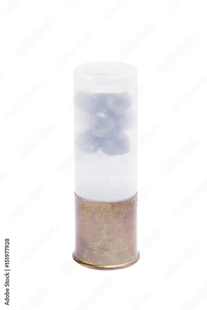 cartridge with a shot for a hunting gun, isolated on a white background ...