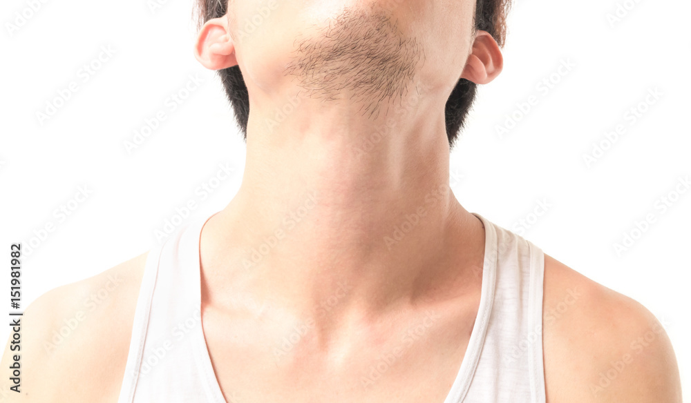Yong man show neck on white background, pain concept Stock Photo ...