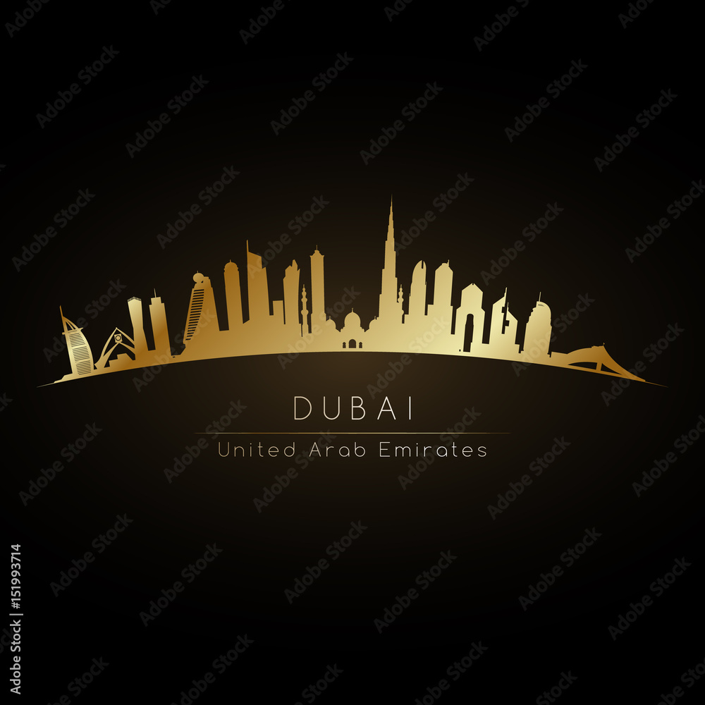 Golden logo Dubai UAE city skyline. Stock Vector | Adobe Stock
