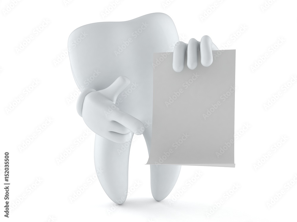 Tooth character with blank sheet of paper Stock Illustration | Adobe Stock