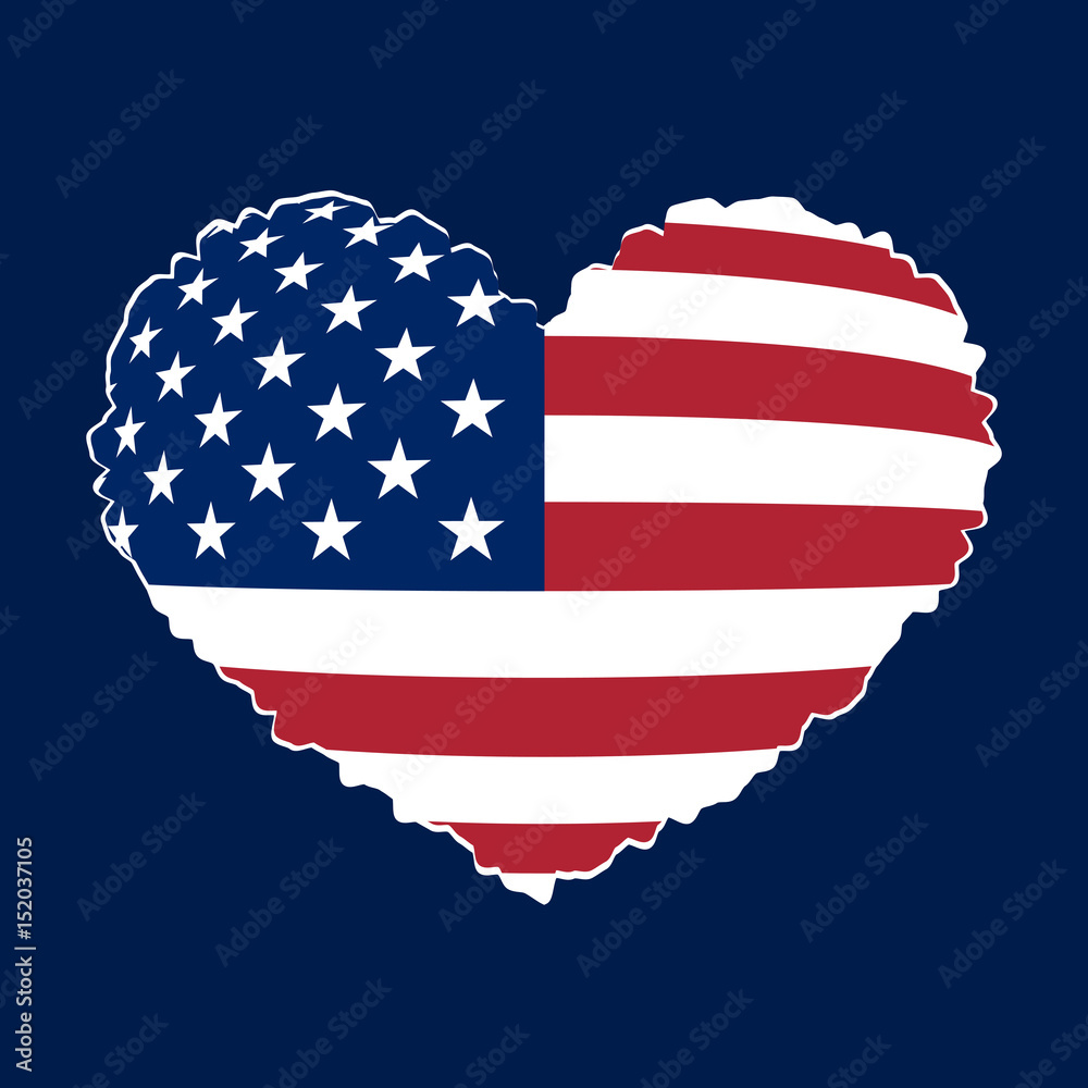 American flag heart shaped icon on white background. USA emblem ...