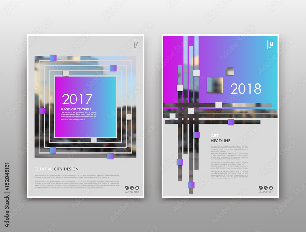 Abstract white, blue, purple brochure cover design. Fancy info banner ...