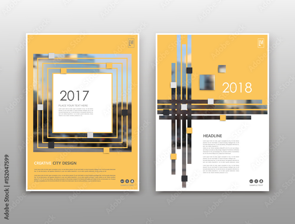 Abstract Yellow brochure cover design. Fancy info banner frame. Ad ...
