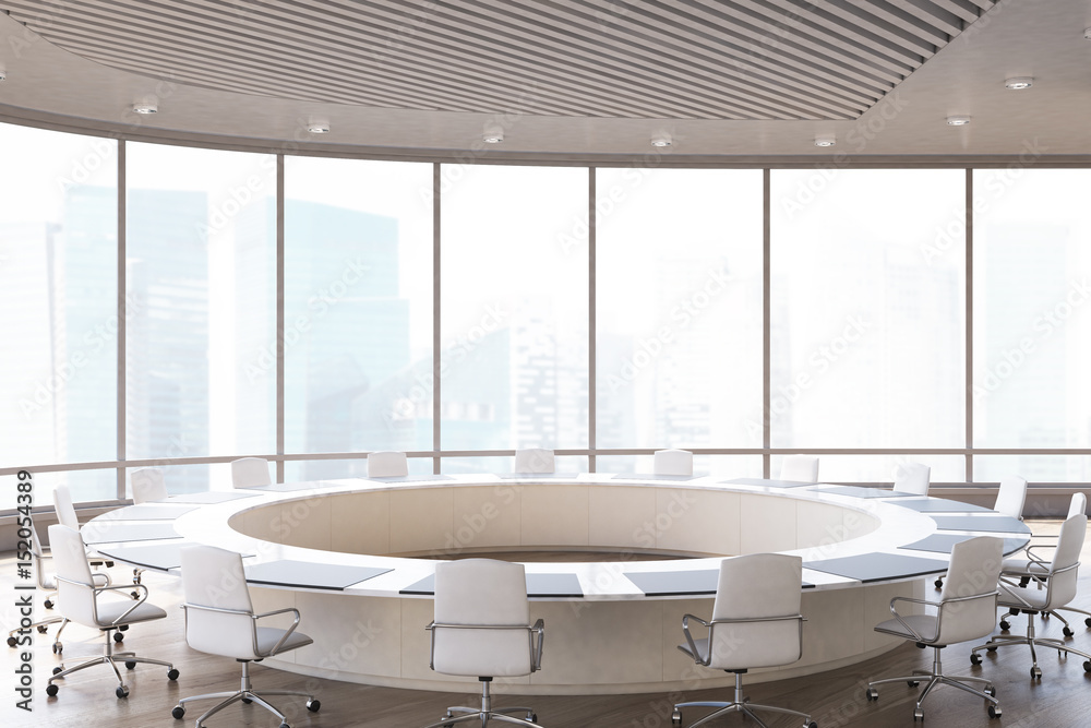 Round meeting room, white chairs Stock Photo | Adobe Stock