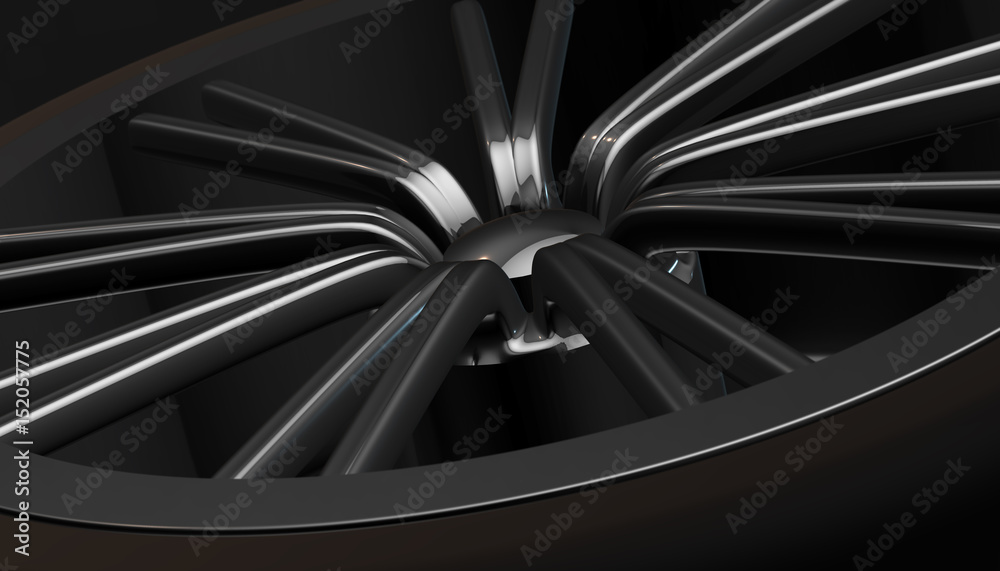 Aluminium on shadow and light rim of luxury car wheel. Various material ...