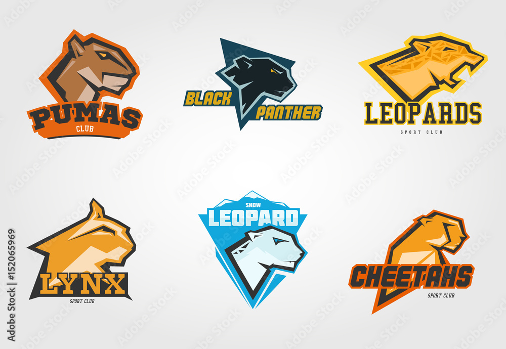 Set mockup template wild cats head symbol, logo, emblem or sticker for ...