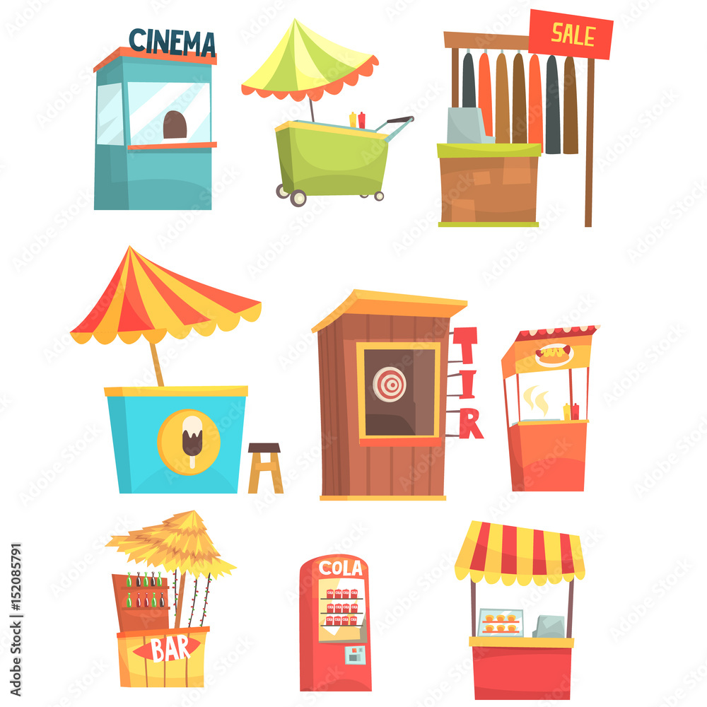 Fair And Market Street Food And Shop Kiosks, Small Temporary Stands For ...