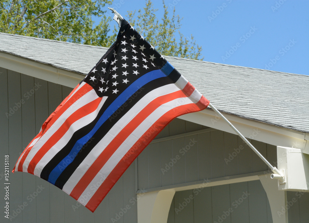United States flag with blue line to honor police and law enforcement ...