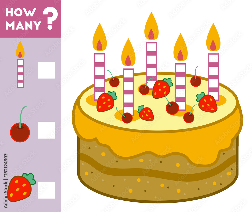 Counting Game for Children. Count how many cake ingredients and write ...