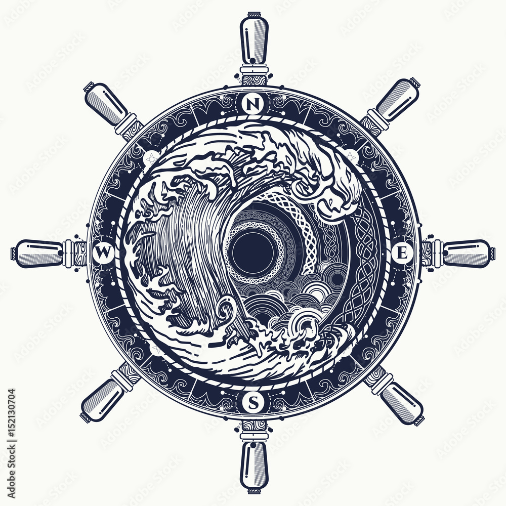 Sea compass and storm tattoo celtic style. Great outdoors. Tsunami ...