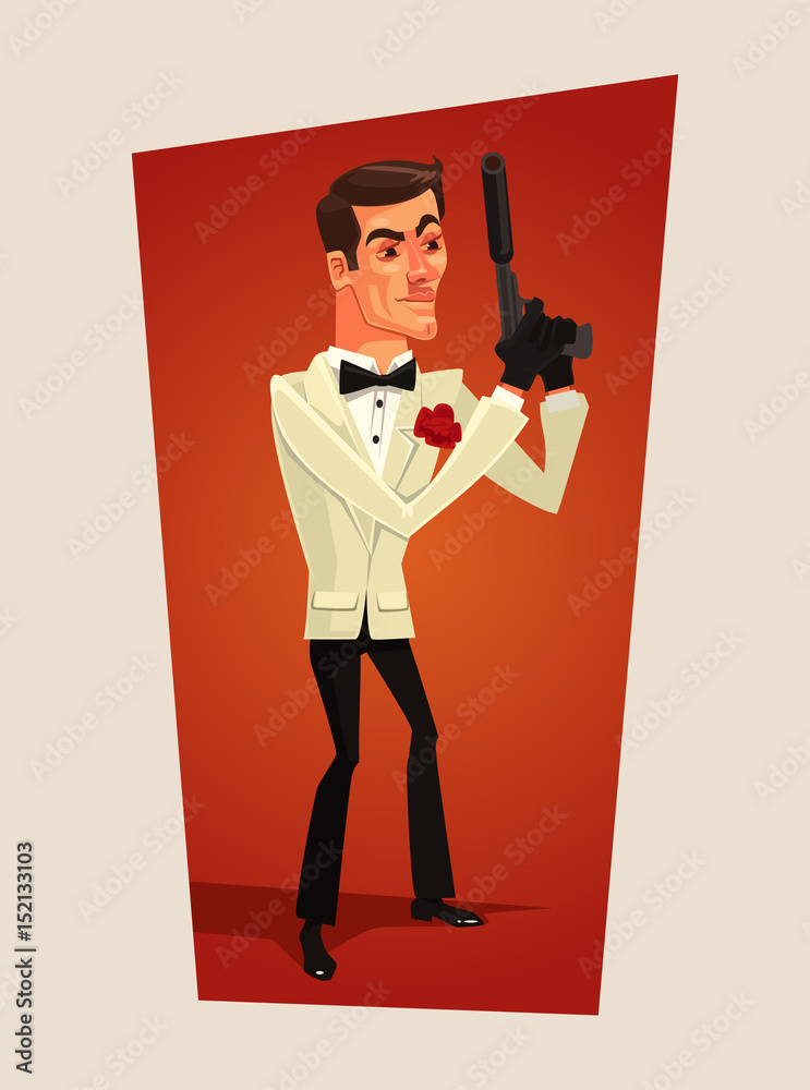 Handsome smiling secret agent spy man character. Vector flat cartoon ...