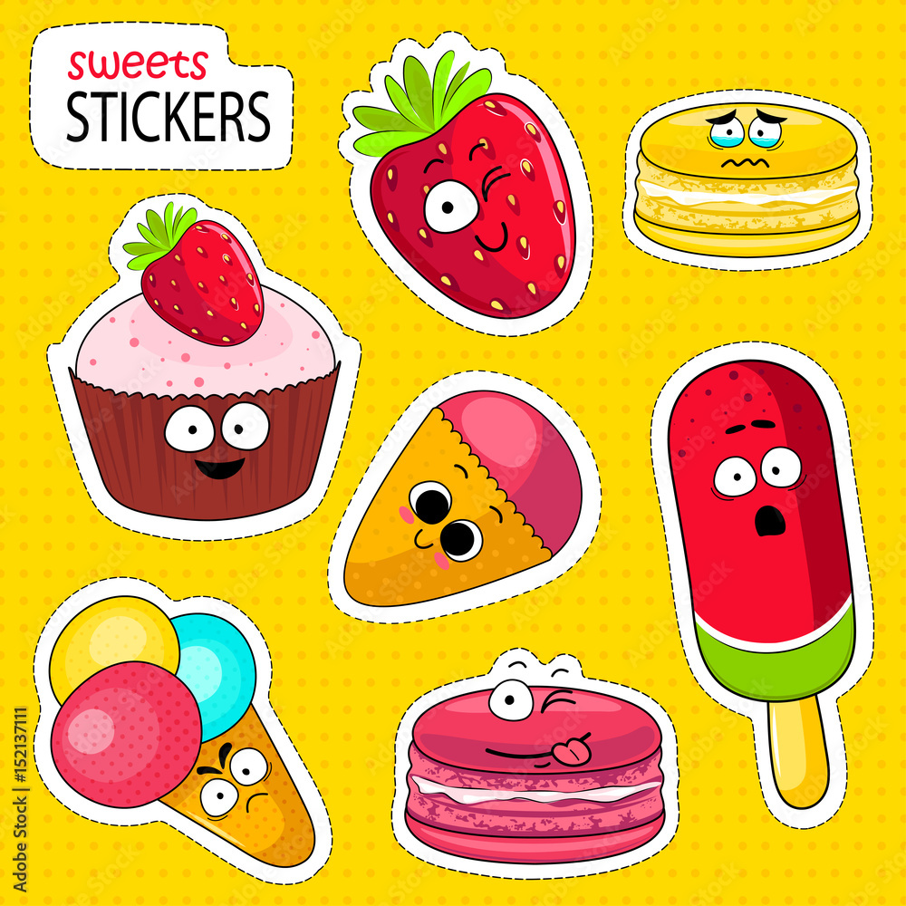 Cartoon sweets cute characters face isolated vector illustration. Funny ...
