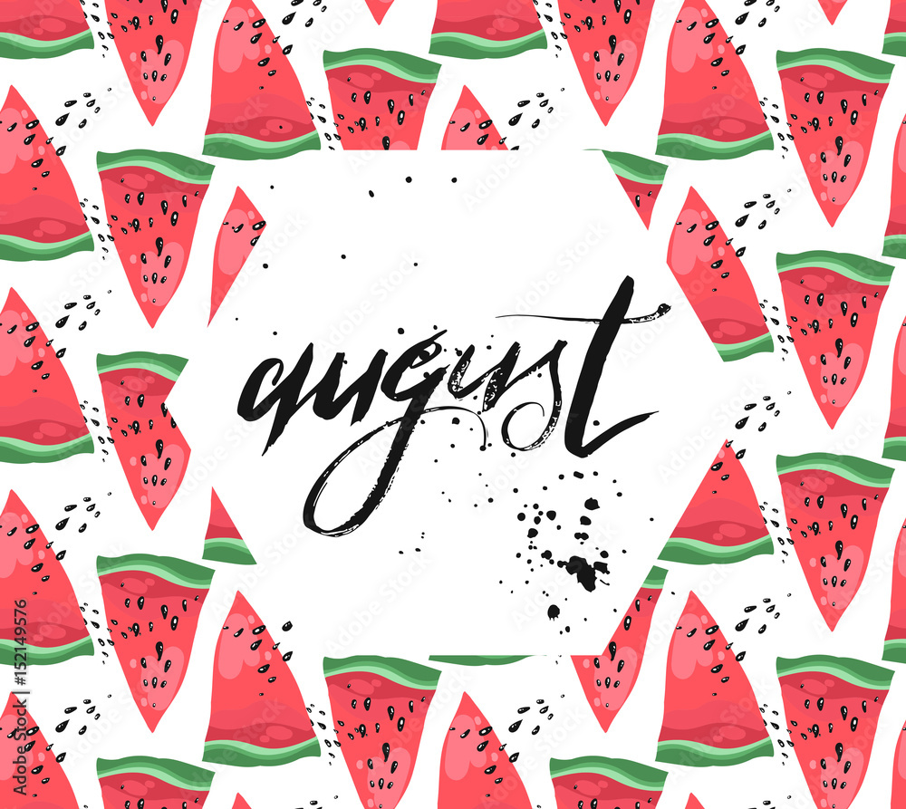 Vector illustration card with handwrittenink textured word august on ...
