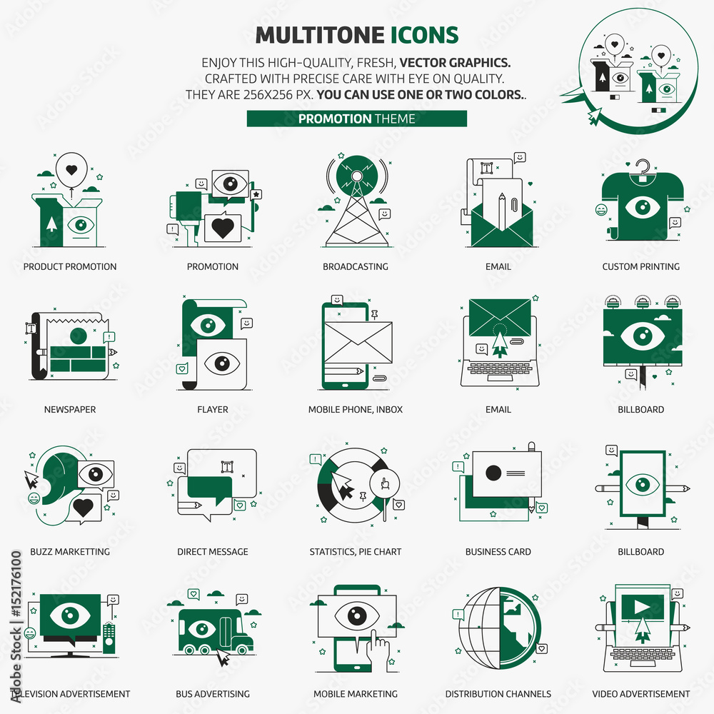 Multi tone icons, advertisement, backgrounds and graphics. The ...