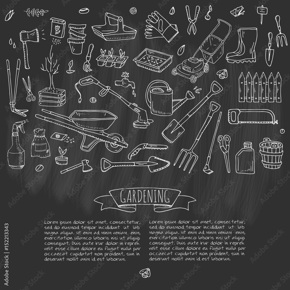 Hand drawn doodle set of Gardening icons. Vector illustration set ...