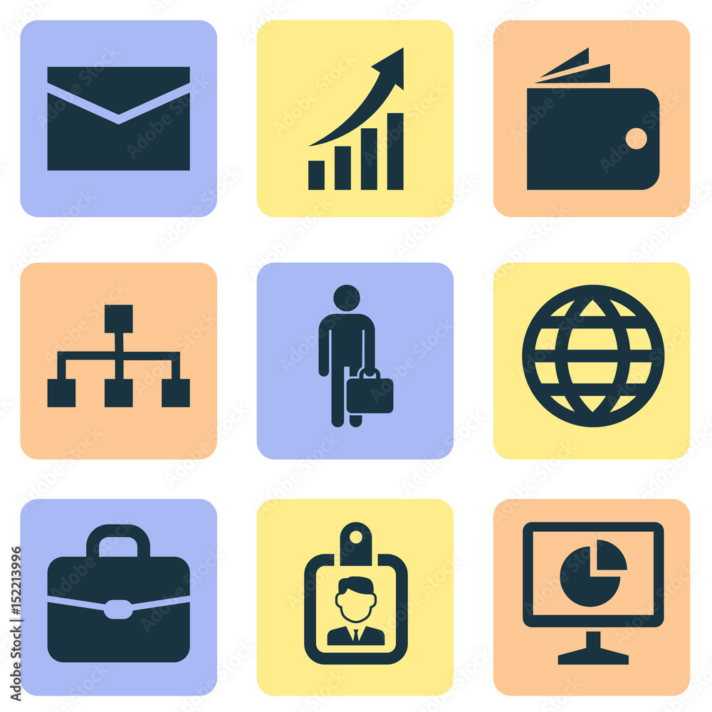 Job Icons Set. Collection Of Earth, Envelope, Hierarchy And Other ...