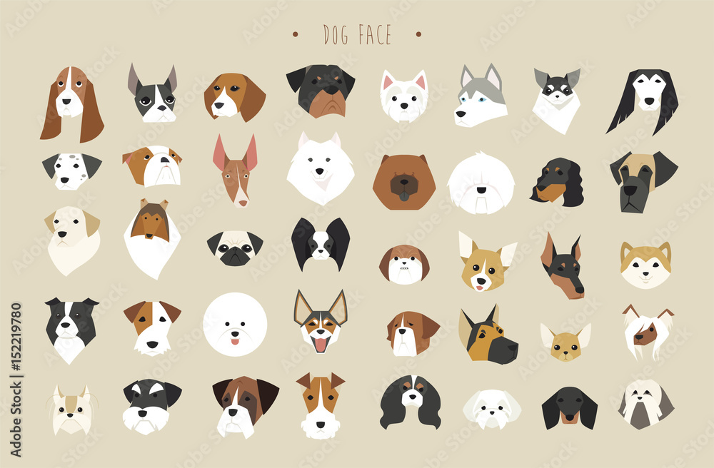 cute dogs faces breed set Stock Vector | Adobe Stock