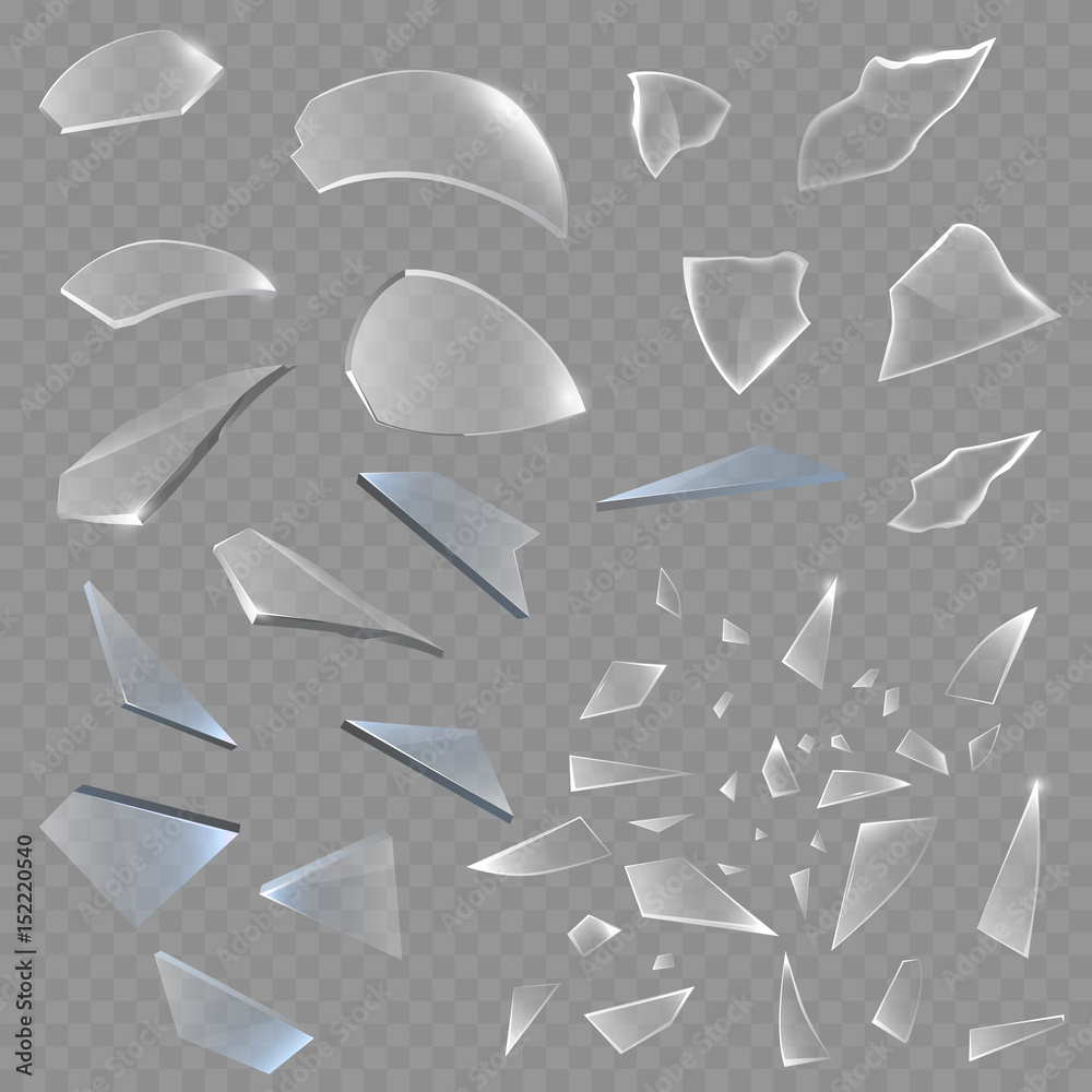Realistic transparent shards of broken glass pieces sharp realistic 3d ...