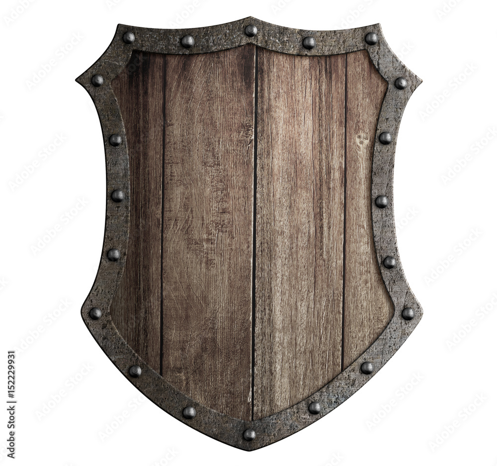 medieval wooden shield isolated 3d illustration Stock Illustration ...