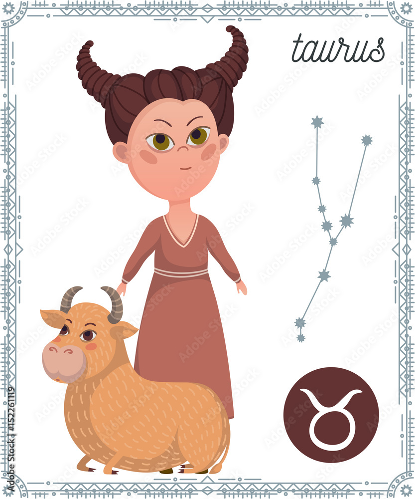 Zodiac sign Taurus. Funny cartoon character. Vector illustration Stock ...