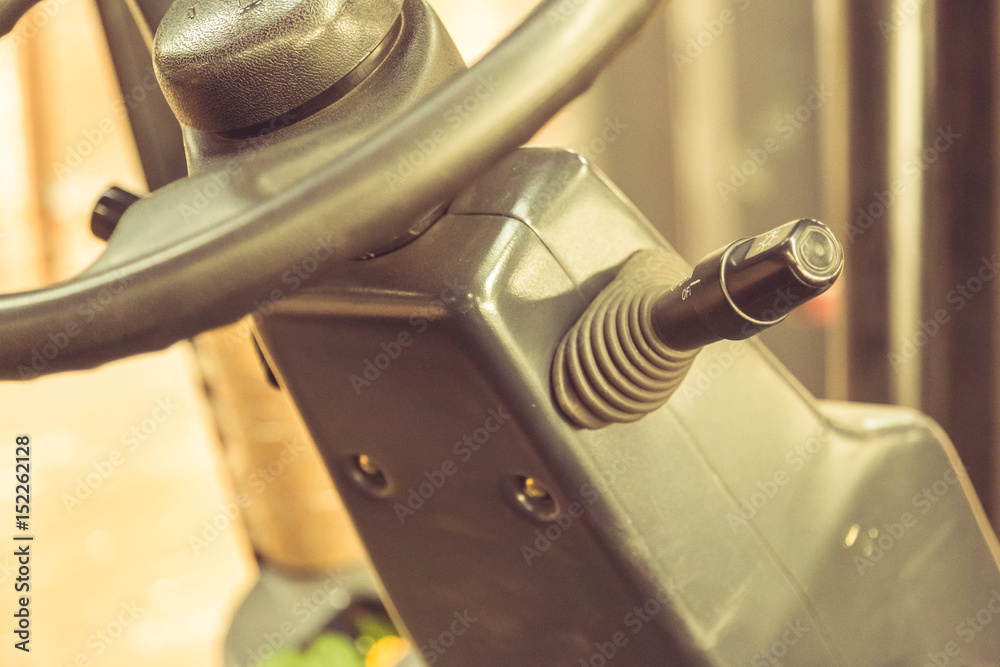Steering and drive system vehicles of the forklift. Stock Photo | Adobe ...