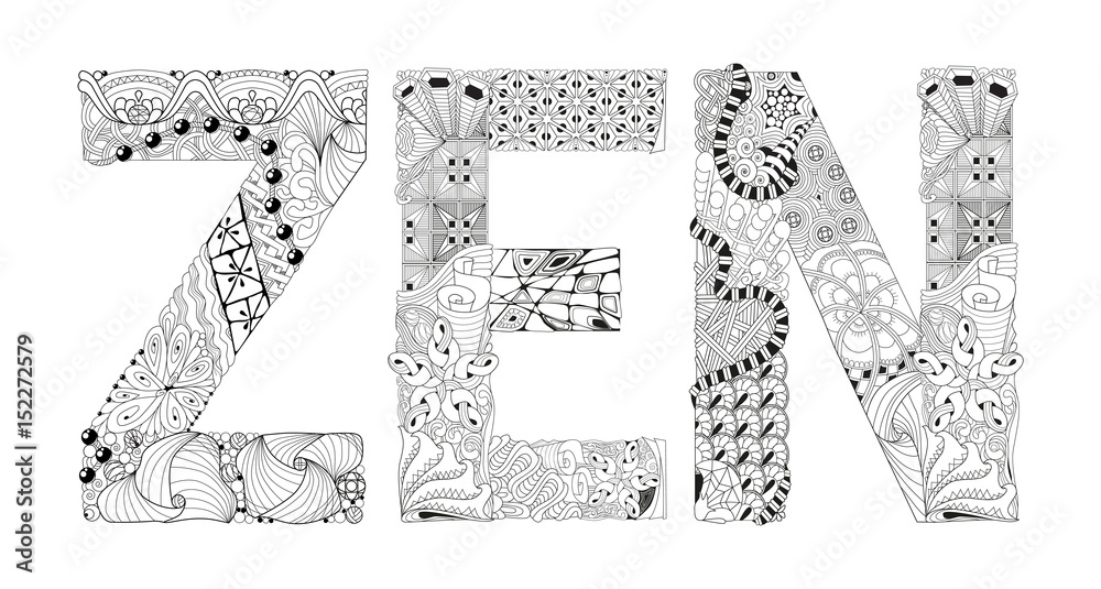Word ZEN for coloring. Vector decorative zentangle object Stock Vector ...