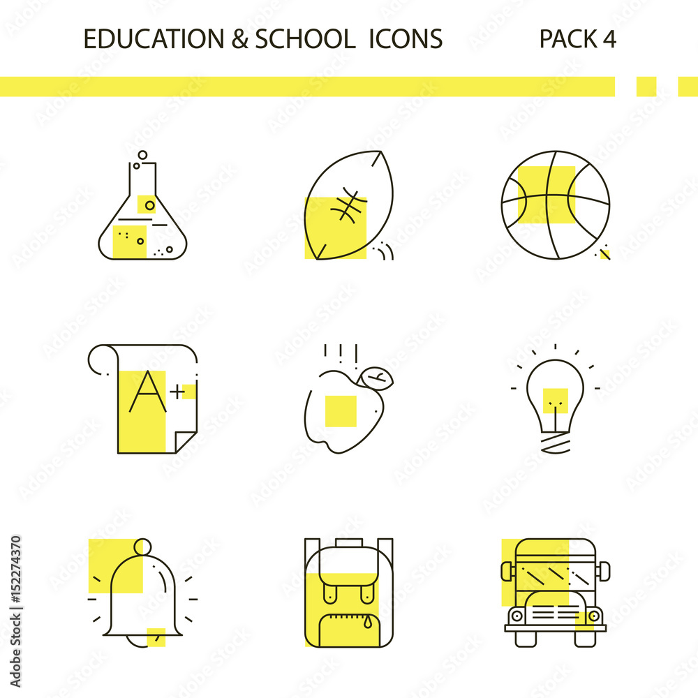 Education and School outline and yellow background icon Stock Vector ...