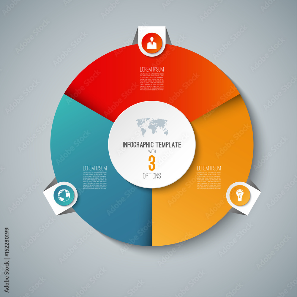 Infographic pie chart circle template with 3 options. Can be used as ...