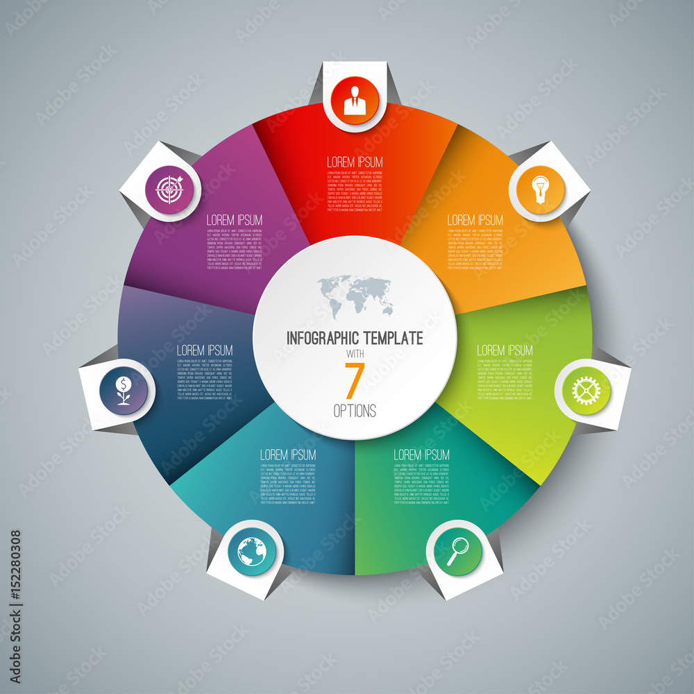 Infographic pie chart circle template with 7 options. Can be used as ...