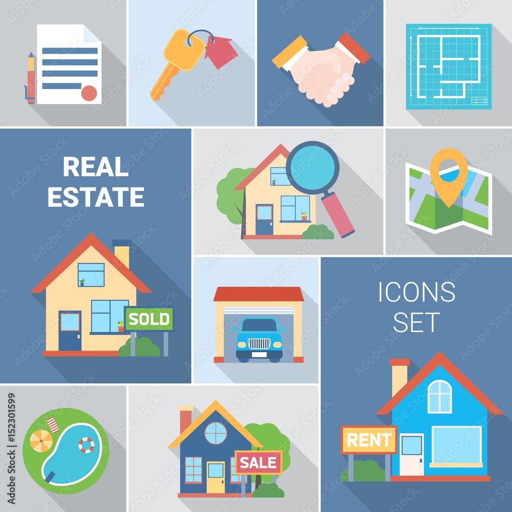 Real Estate And Agency Icons Set Stock Vector | Adobe Stock