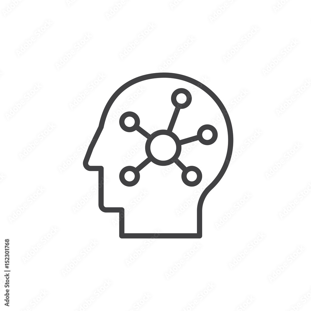 Mind map in a head line icon, outline vector sign, linear style ...