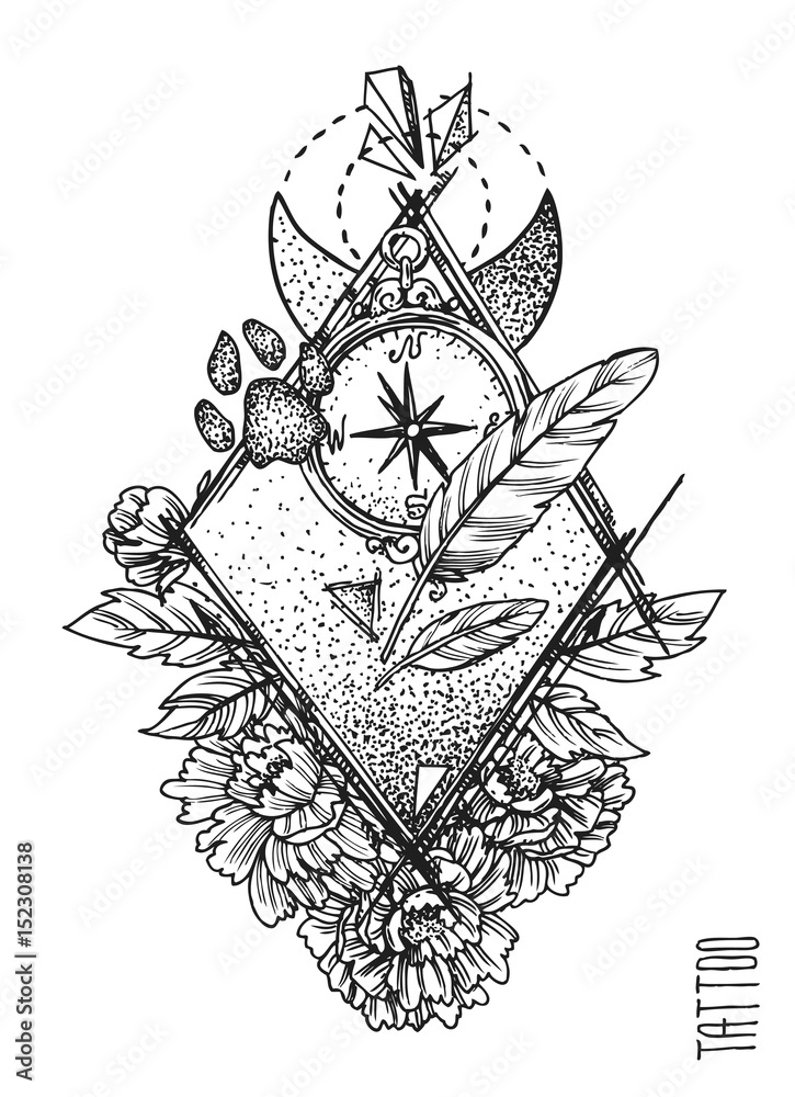 Hand drwan sketch illustration. Tattoo style. Stock Vector | Adobe Stock