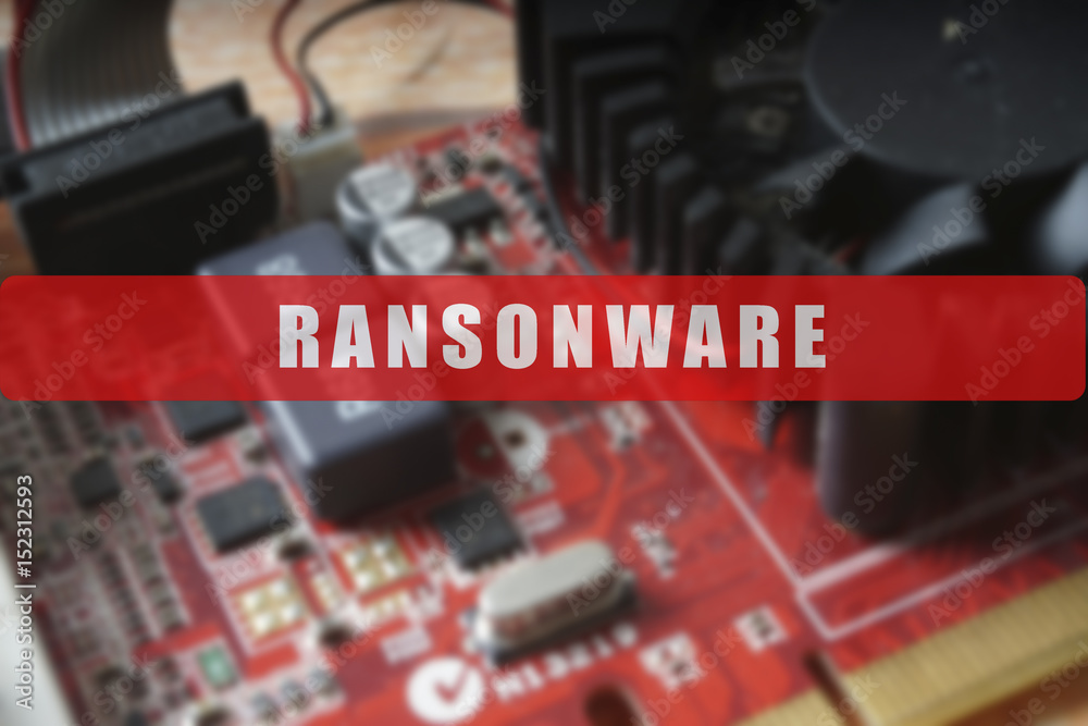 Blurred of a circuit board with big microchip . Cyber security concept ...