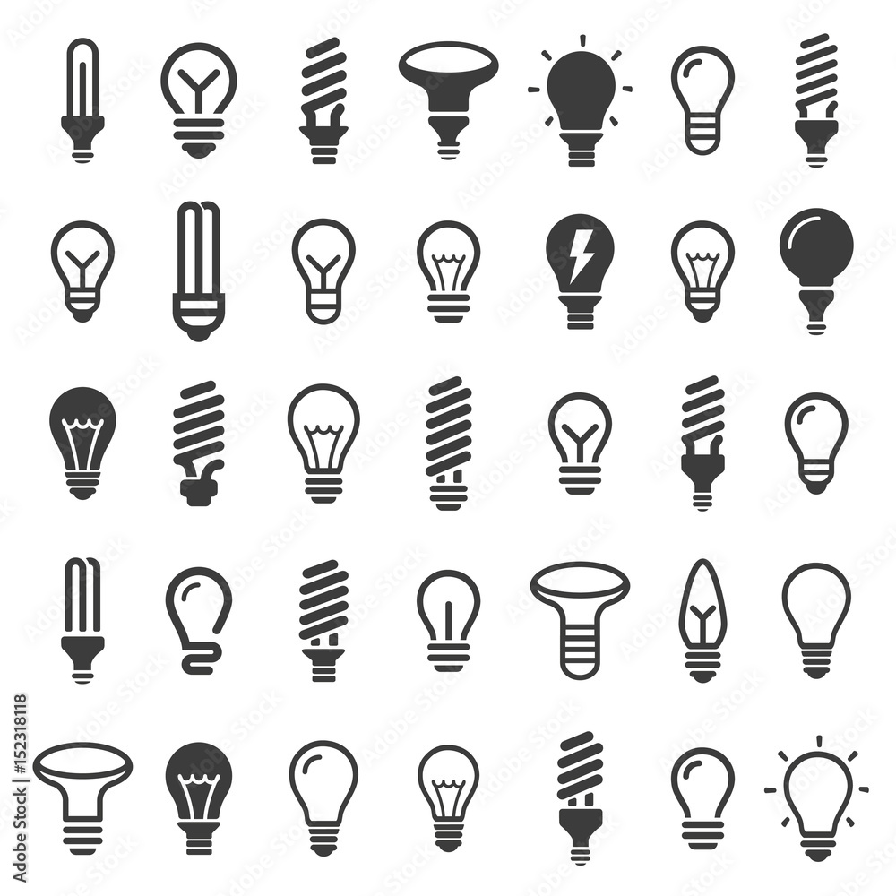 Bulb icon set Stock Vector | Adobe Stock