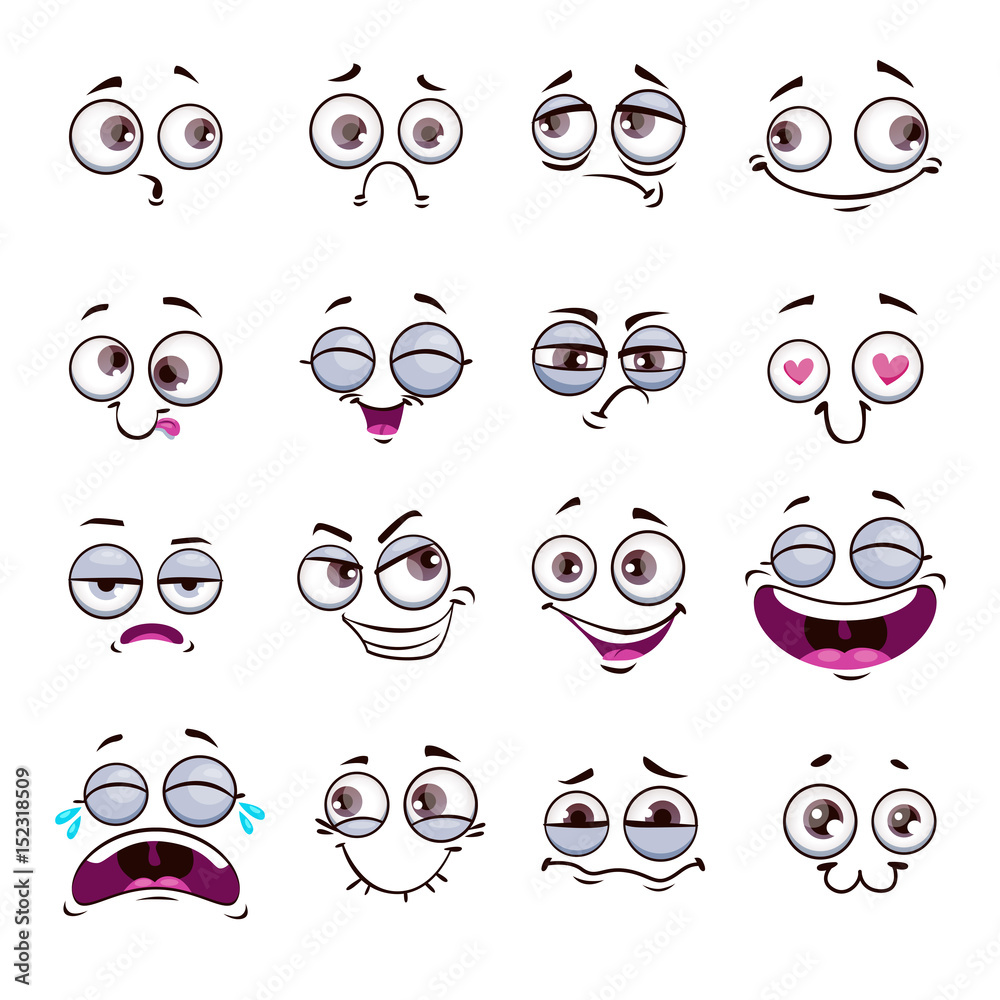 Funny cartoon comic faces on white background. Stock Vector | Adobe Stock
