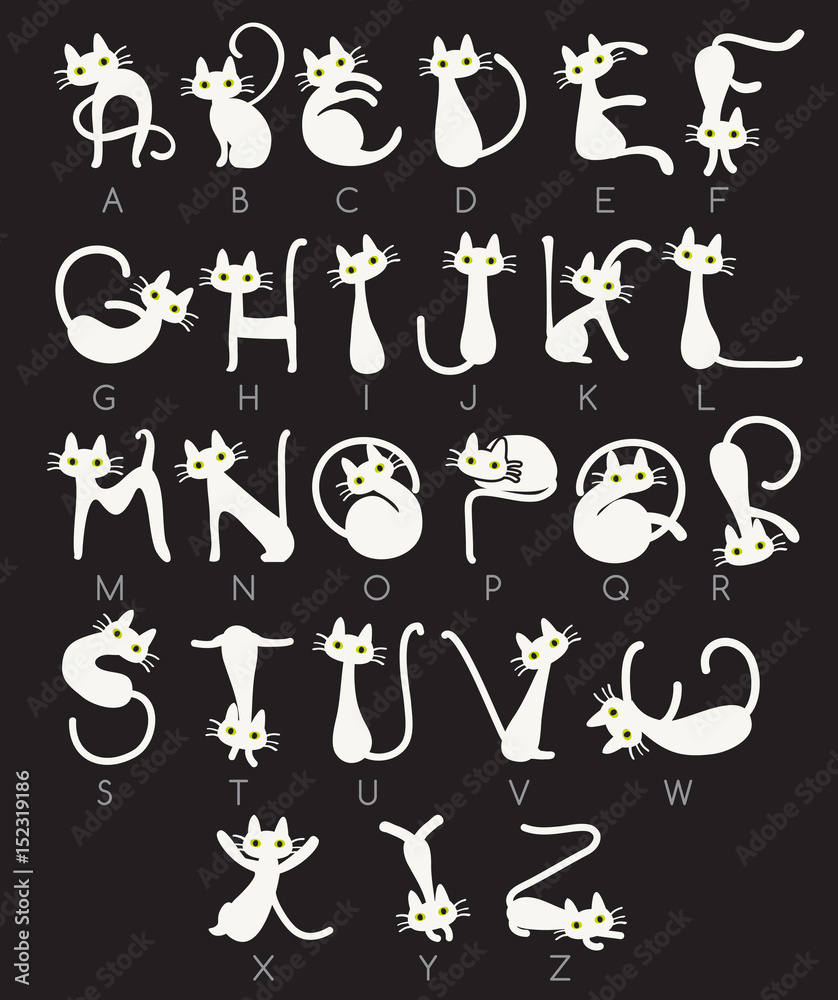 White Cat Alphabet Set : Vector Illustration Stock Vector | Adobe Stock