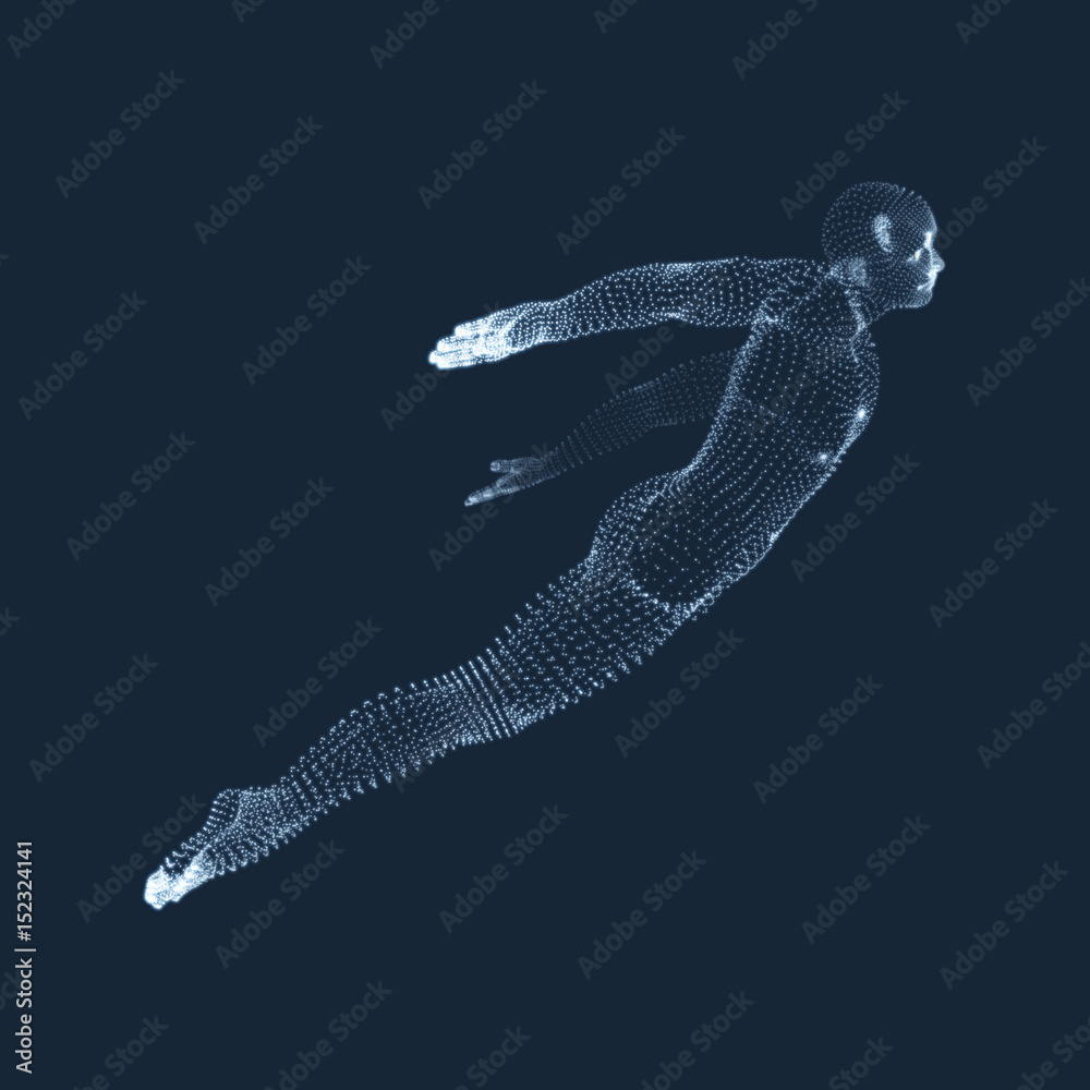 Hovering in Air. Man Floating in the Air. 3D Model of Man. Human Body ...